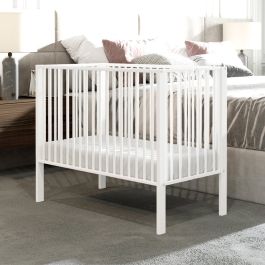 Folding Wooden Cot White (Wheels Included)